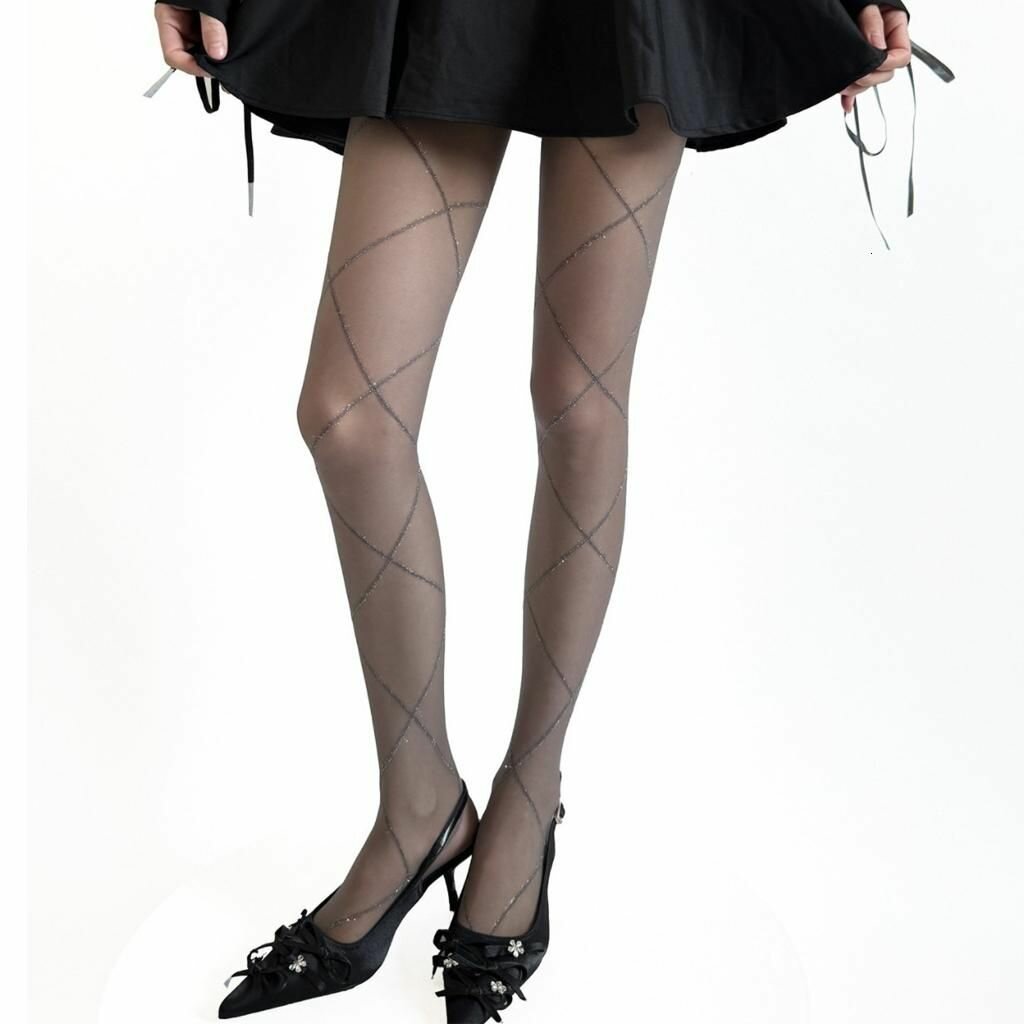 Чулки в стиле Pure desire, яркие шелковые колготки в виде большого ромба-серые