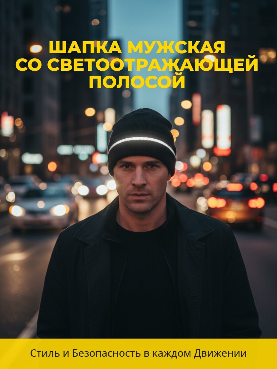 Шапка-бини Hat with reflective stripe black для мужчин и женщин
