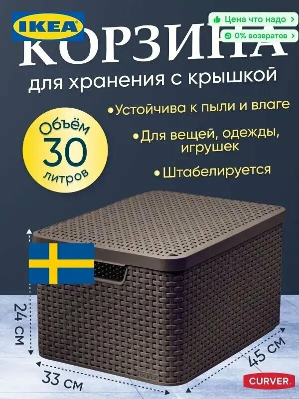 IKEA Корзина для хранения длина 44.5 см, ширина 33 см, высота 24.8 см.