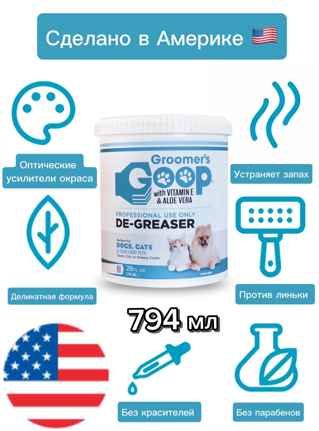 Обезжиривающая паста Groomer's Goop De-greaser для всех типов шерсти кошек и собак для предварительного нанесения,794 мл
