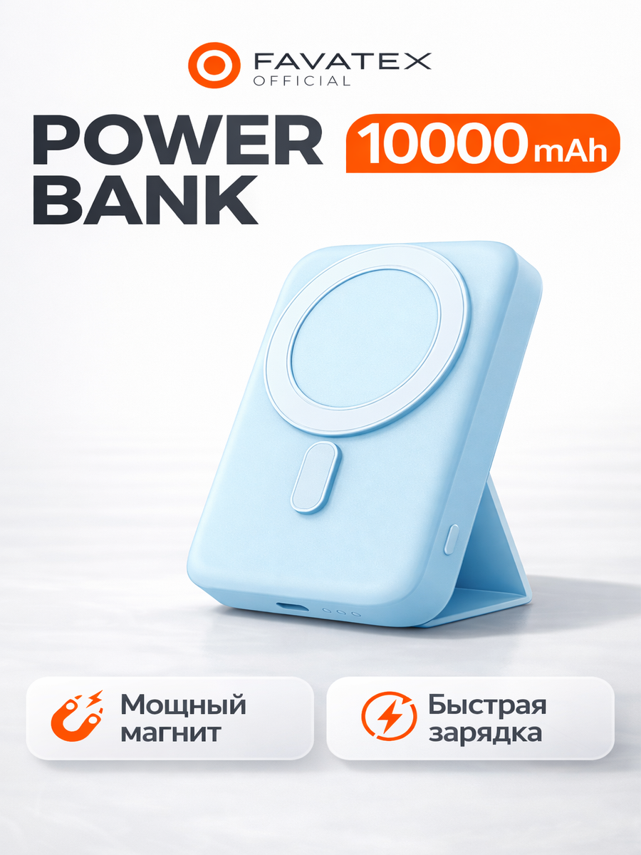 Магнитный повербанк 10000 Wireless Power Bank с быстрой беспроводной зарядкой для Айфона / iPhone 12, 13, 14, 15