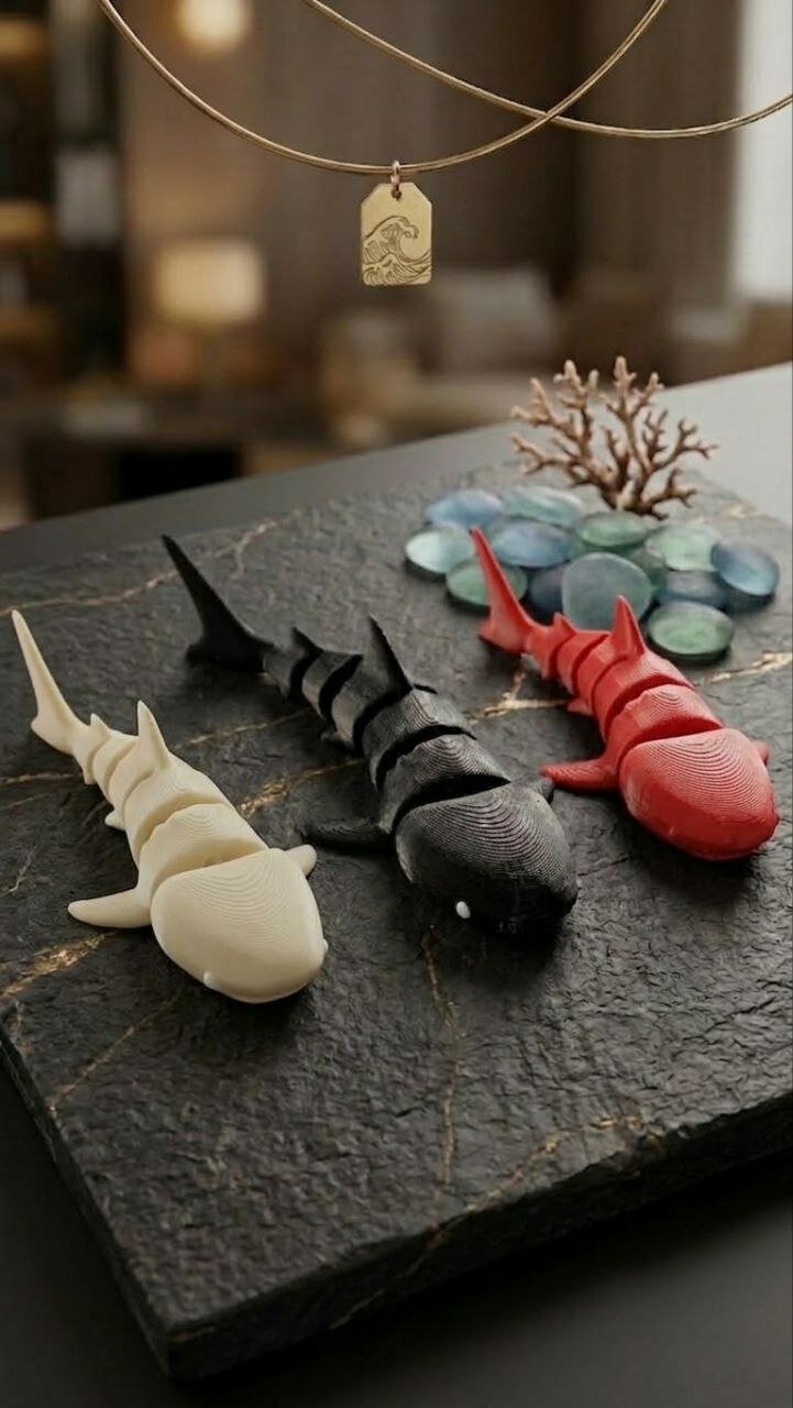 Набор из 3 декоративных рыбок. Разных цветов: бежевый, красный черный