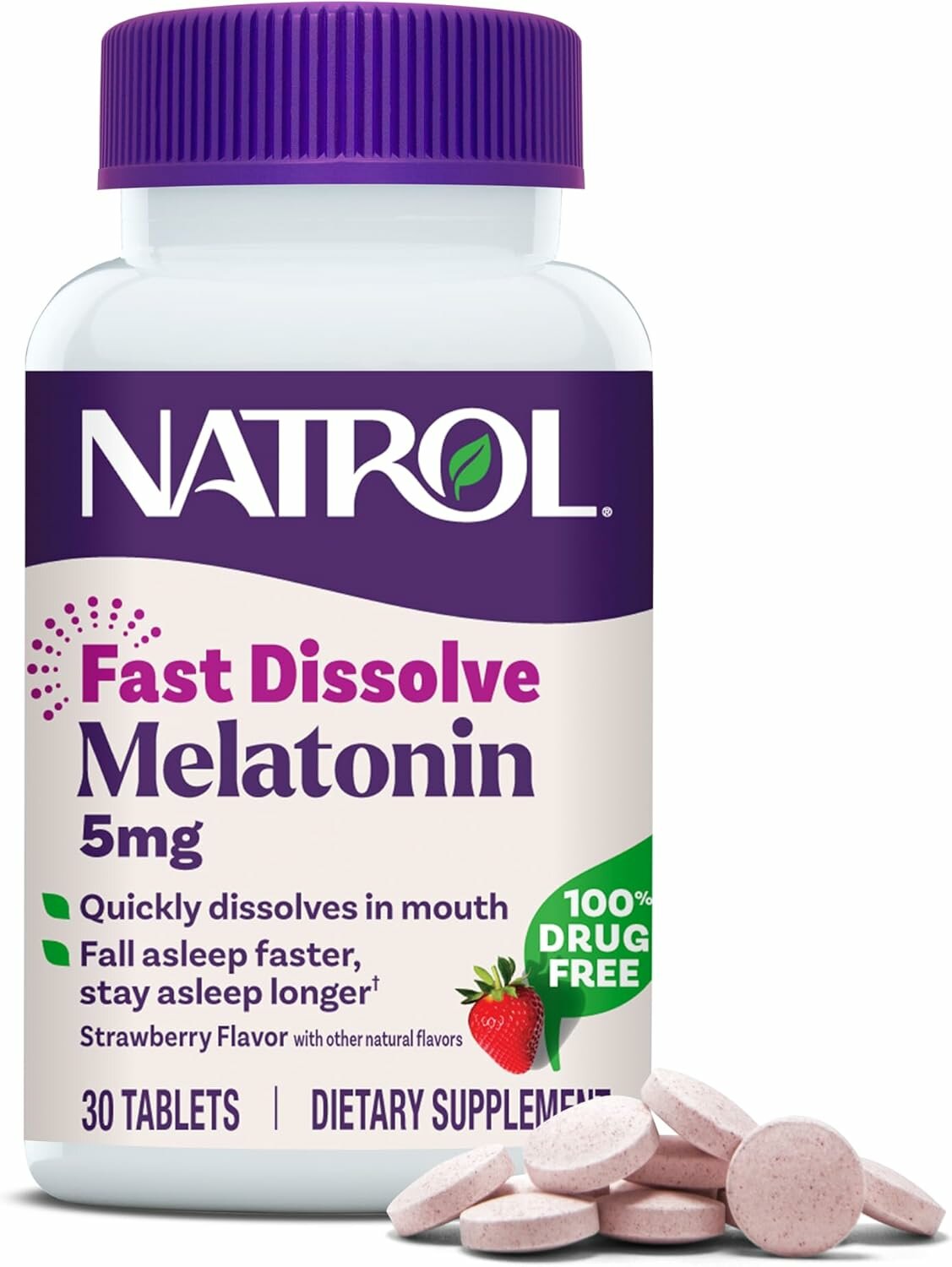 Natrol Melatonin Мелатонин, быстрорастворимые, клубника, 5 мг, 30 таблеток