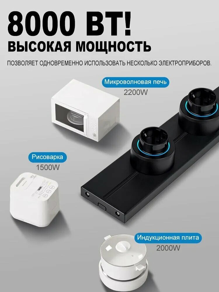 Tрековая система розеток 30 см + 1 евро розетки+1usb, eсть выключатель. Чёрный.