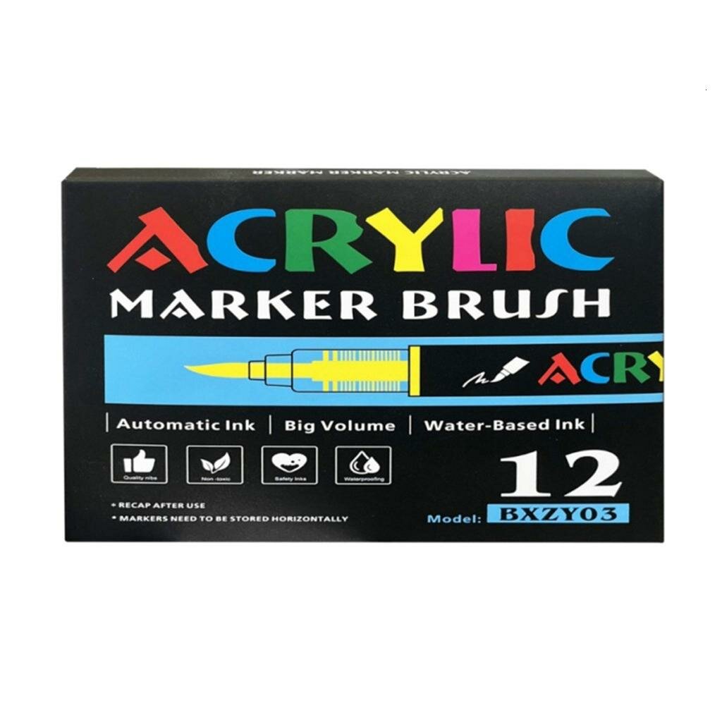 Акриловые маркеры-кисти, 12 цветов, 12цветный черный ящик