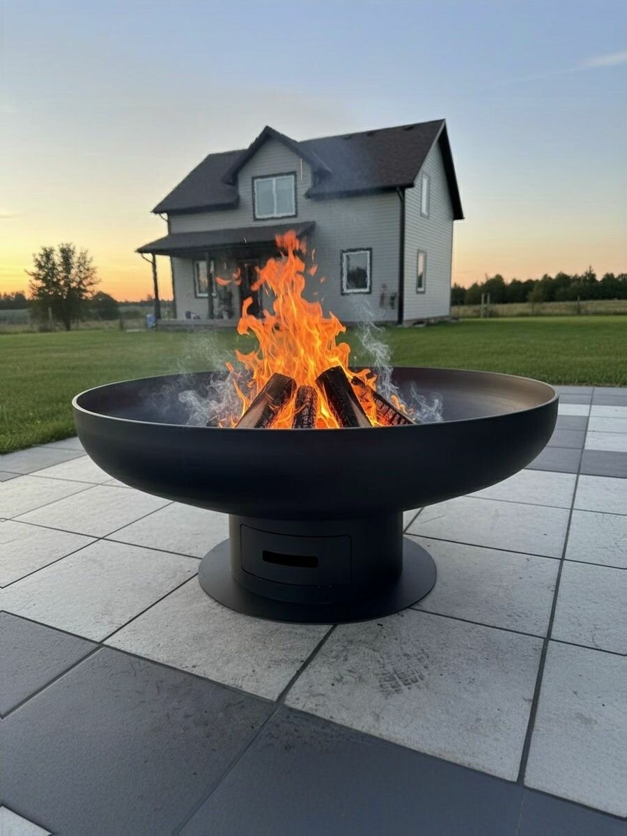 Костровая чаша глубокая "Этна", D-800 мм, сталь 4 мм, с выдвижным зольником