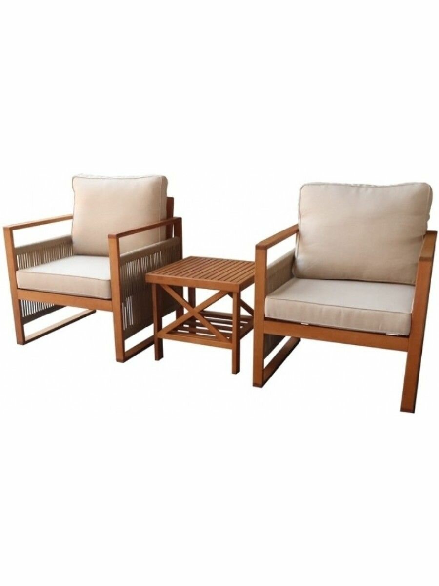 Набор мебели садовой TP2116, эвкалипт, 3 элемента, 2 кресла, стол, коричневый