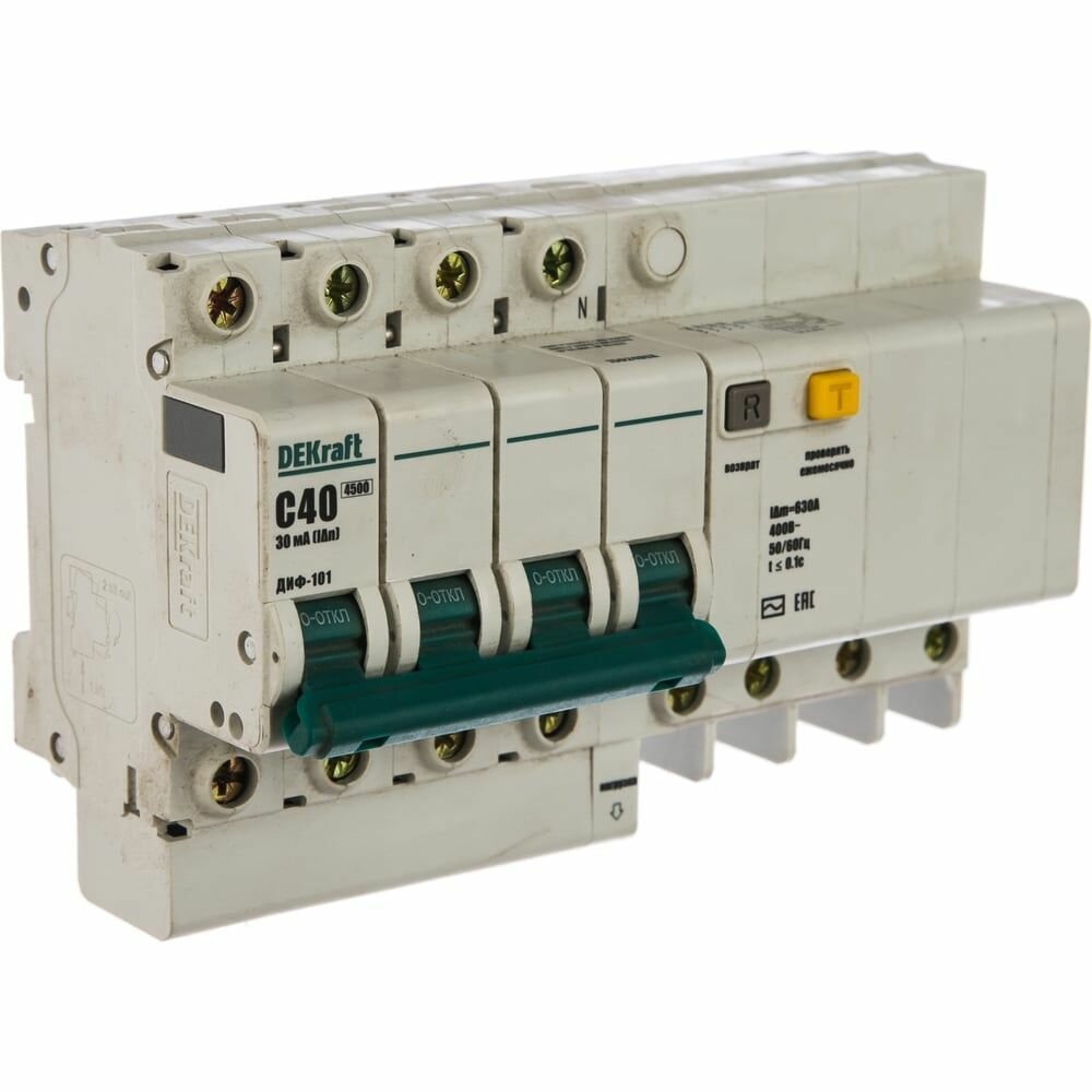 Выключатель автоматический дифференциальный (Автоматический выключатель дифференциального тока АВДТ) 4п 40А 30мА тип AC С 4.5кА ДИФ-101