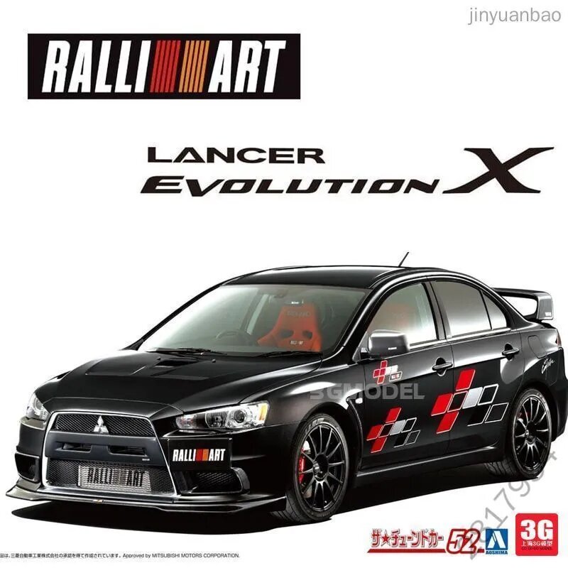 Сборная модель AOSHIMA 1/24 Mitsubishi Lancer Evolution X (черный матовый) для взрослых, конструктор