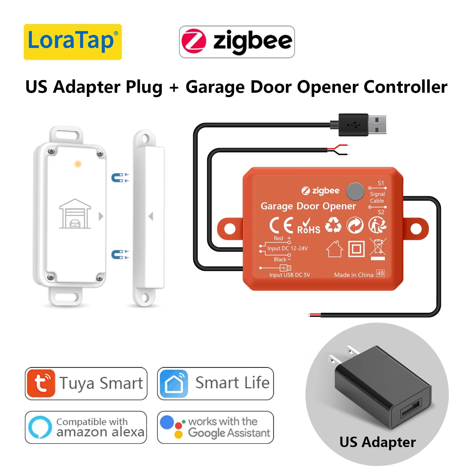 LoraTap ZigBee Garage Door Opener с US адаптером