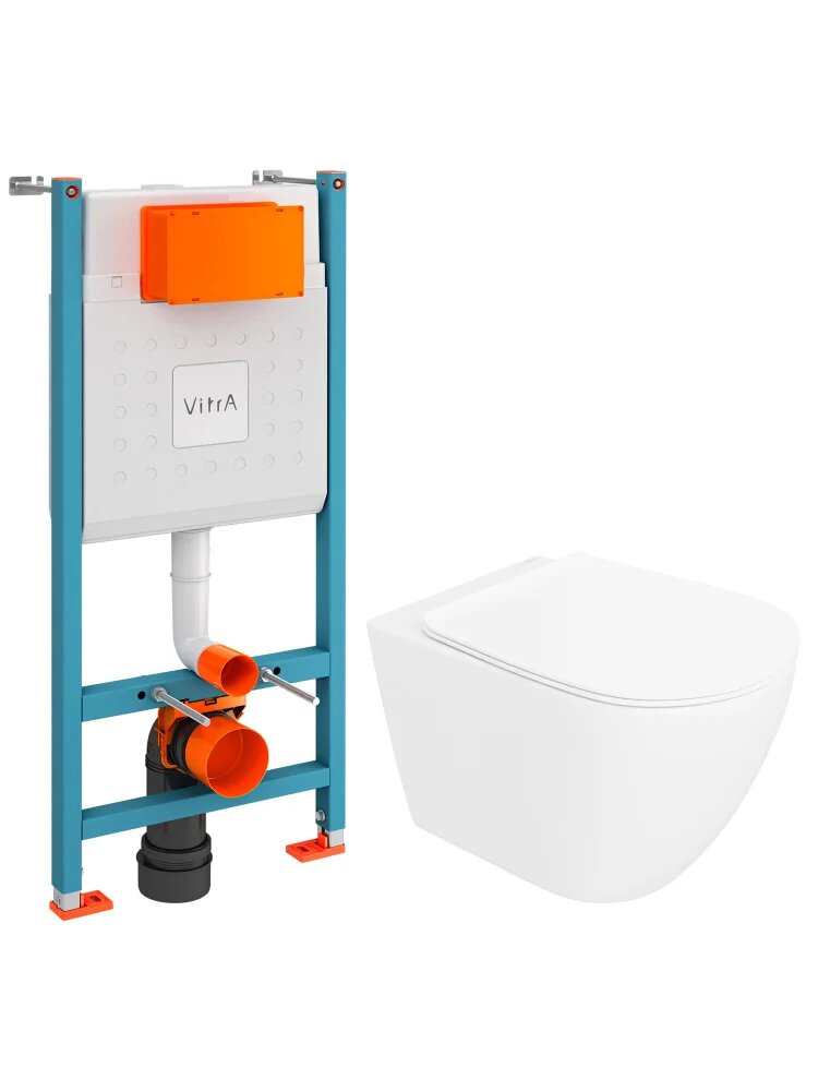Комплект 3 в 1: Инсталляция VitrA V-Fix Core 732-5800-01 / Унитаз подвесной STWORKI Готланд S13401WH безободковый, с микролифтом / Комплект креплений