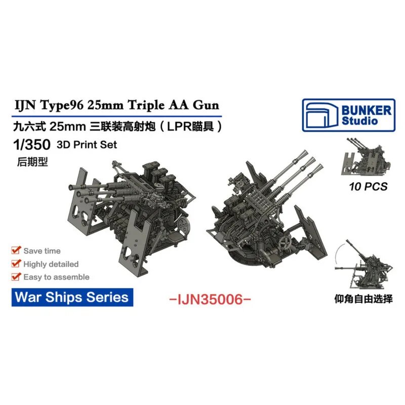 BUNKER STUDIO 1/350 IJN Type96 25мм Тройной Пистолет