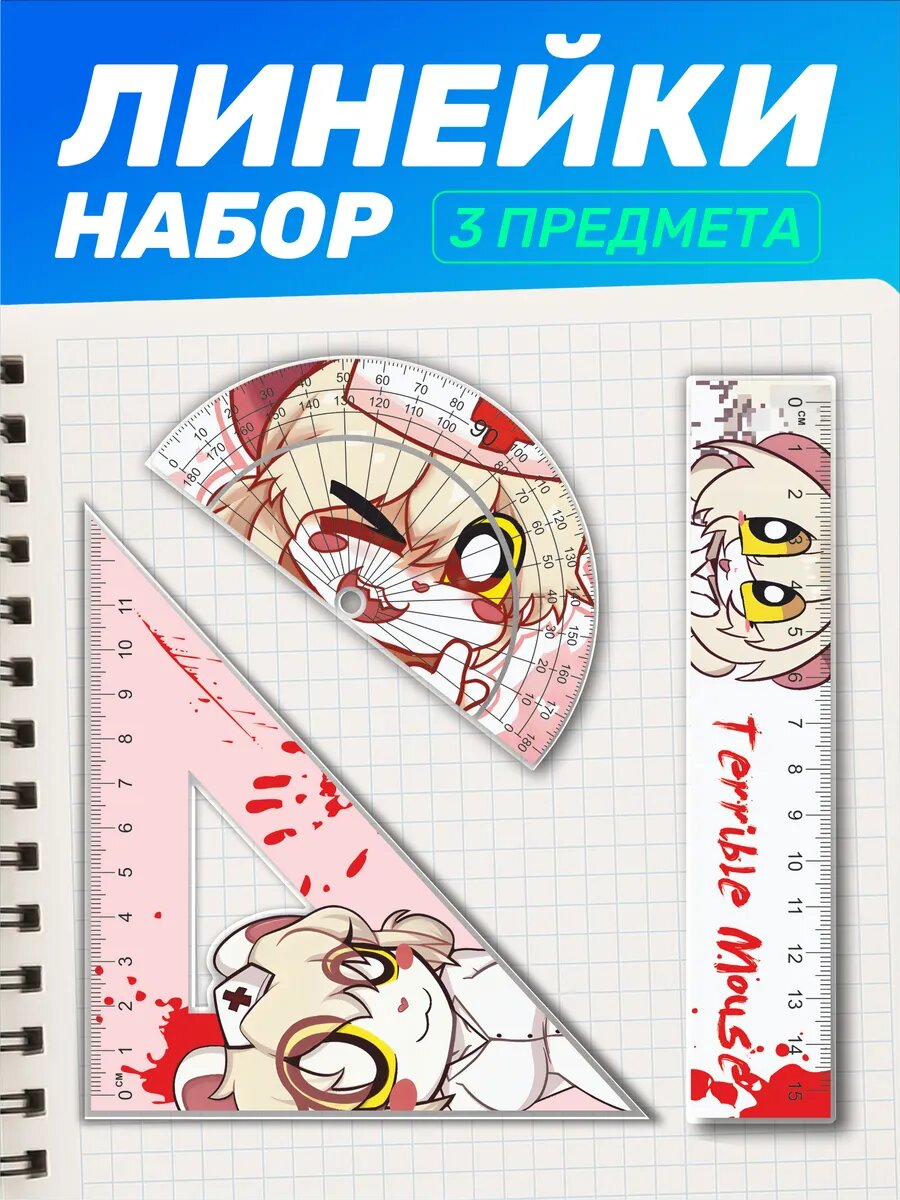 Набор линеек для школьника с транспортиром Terrible Mouse