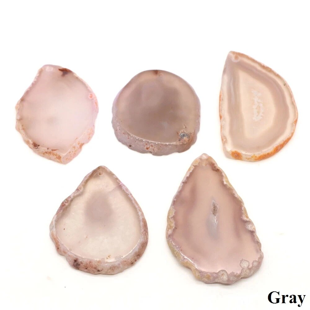 Натуральный агат геод ломтик с отверстием 40-70 мм 5pcs, Gray