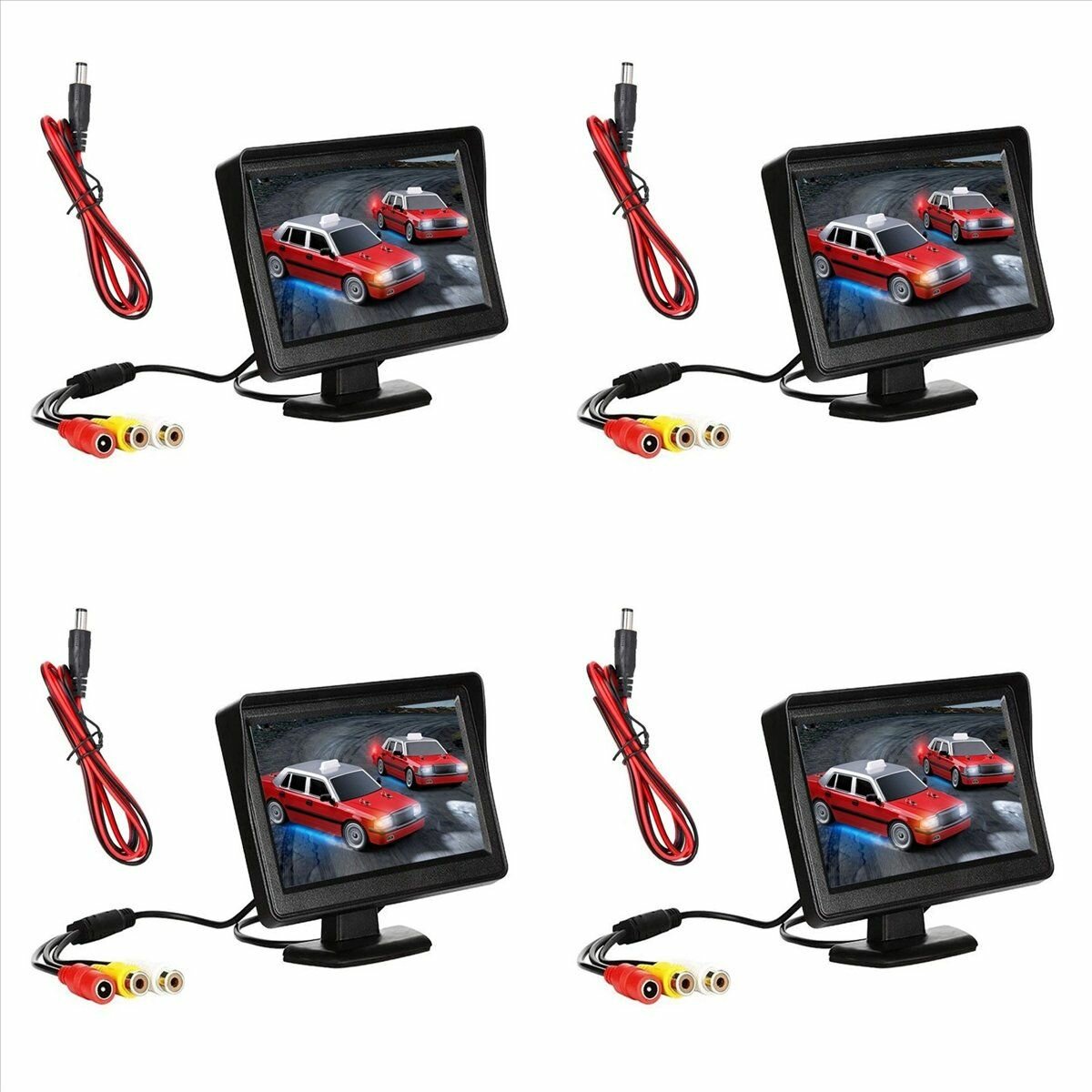 Комплект из 4 автомобильных мониторов заднего вида 9 24 В, 4,3 дюйма, TFT LCD, камера заднего вида, система парковки задним ходом (без аккумулятора).