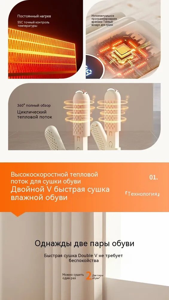Сушилка для обуви CHIGO с УФ-стерилизацией и розовой солью для быстрой сушки и дезинфекции — фото 1
