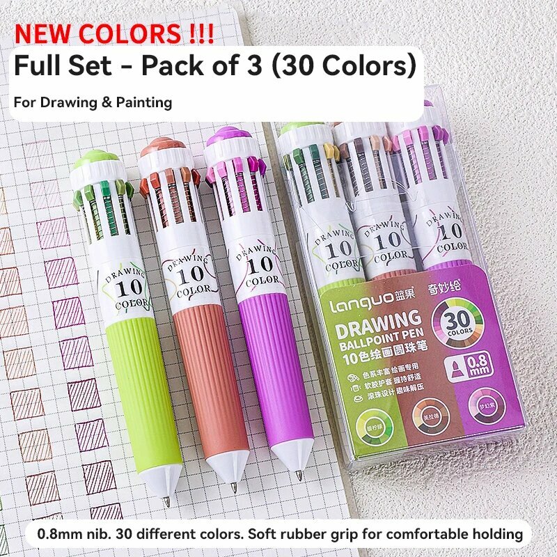 Шариковая ручка LANGUO 120/10 цветов, 0,8 мм, с мягким захватом, для рисования, 30Colors 4.0