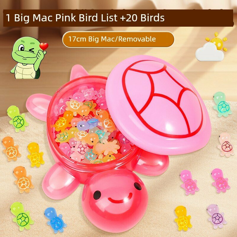 Комплект-слепой ящик с большой розовой черепахой: 1 большая черепаха 17 см + 20 маленьких черепах 2 см для детской