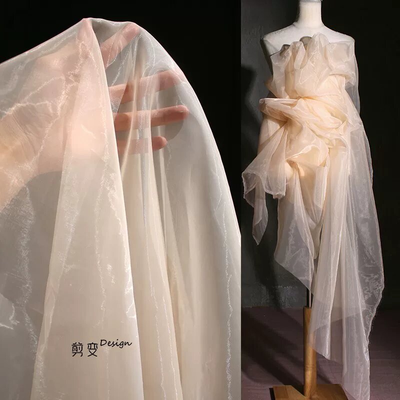 Жидкая прозрачная сетчатая ткань с эффектом водного блеска для топов, юбок, ханьфу, одежды из органзы, дизайнерская