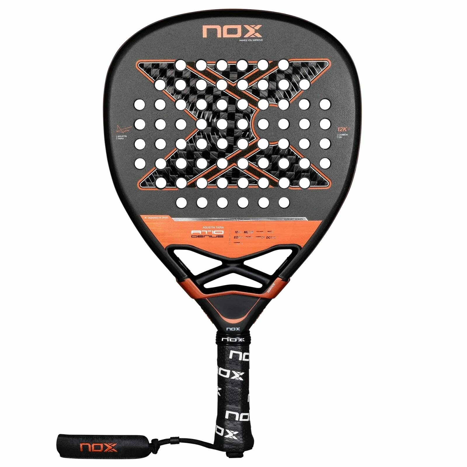 DECATHLON ракетка для падел тенниса nox AT10 Luxury Genius Attack 12K 2025, черный/оранжевый, профиль 38 мм, вес от 361 до 375 г