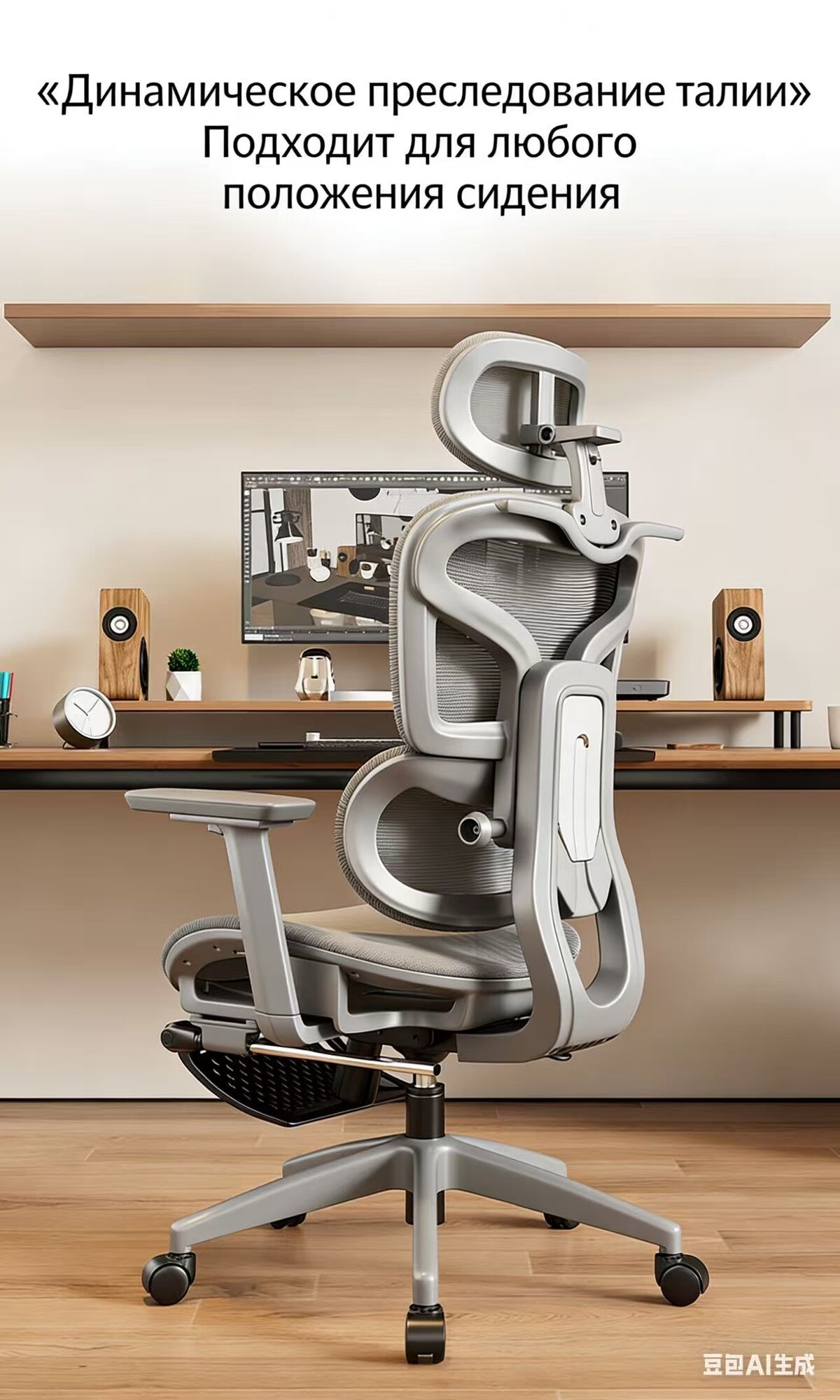 Компьютерное кресло "support chair, 3D подлокотник, сетка/текстиль, нейлон, серый