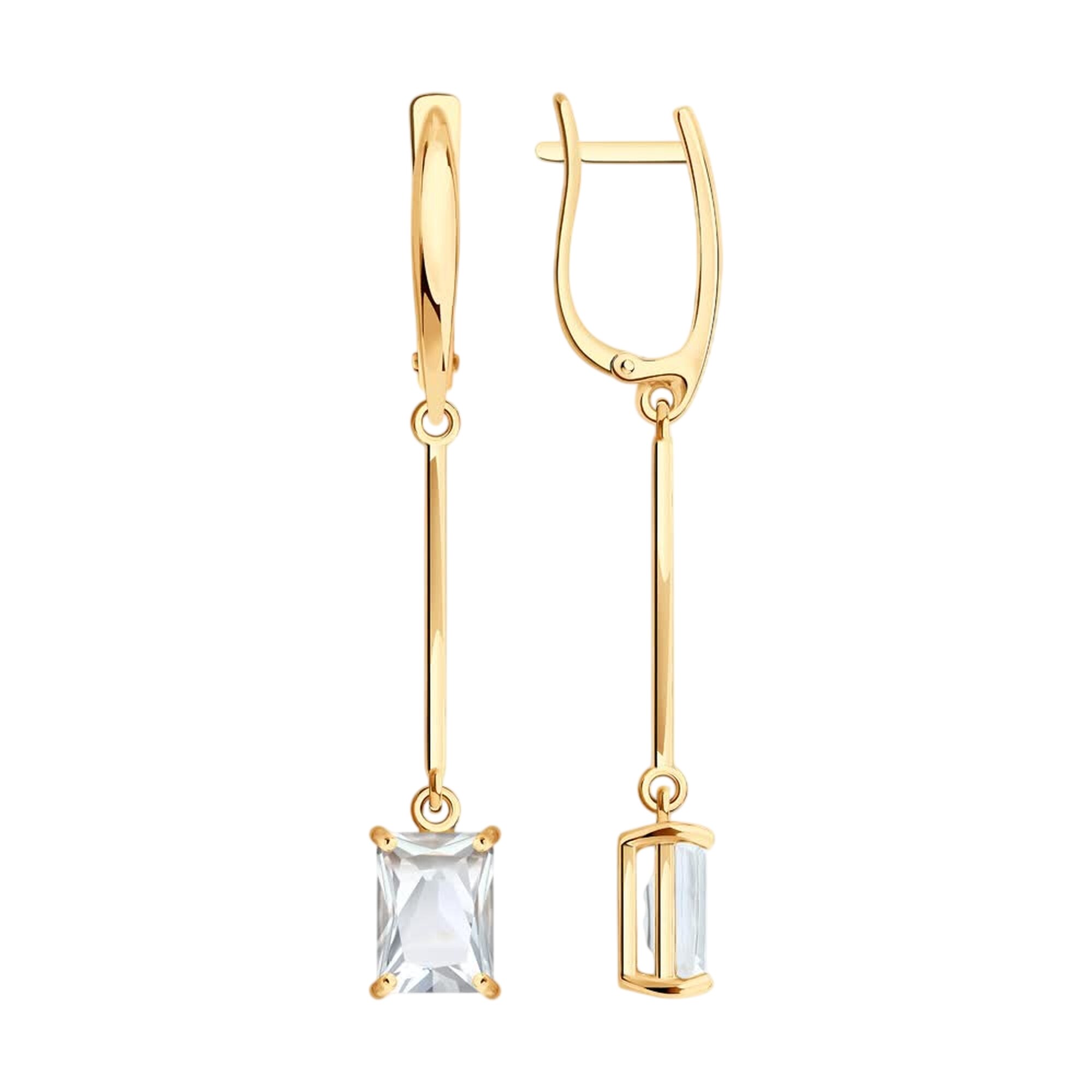 Серьги, красное золото, 585 проба, горный хрусталь