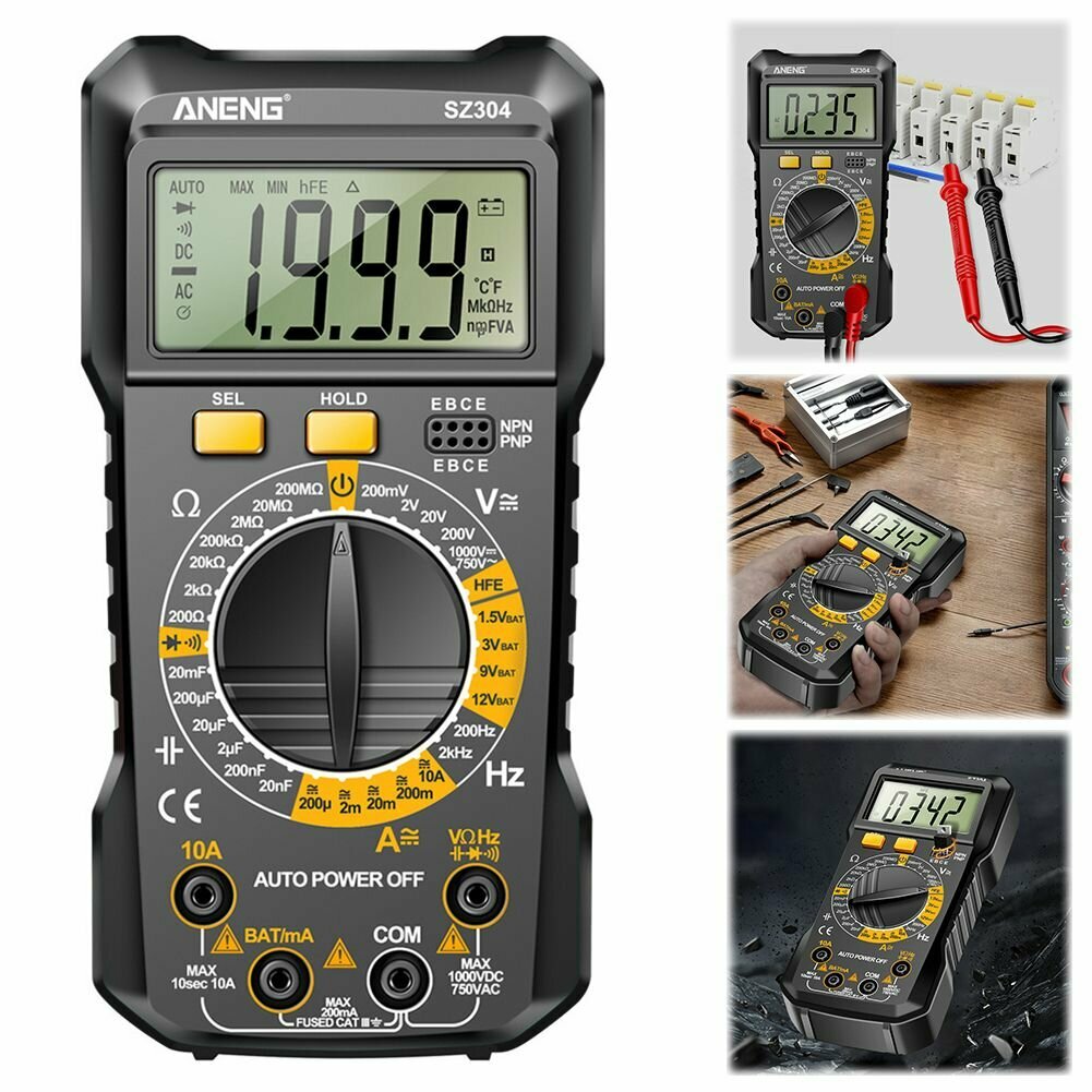 Цифровой мультиметр ANENG SZ304, True RMS, многофункциональный, высокоточный, с бесконтактным детектором напряжения