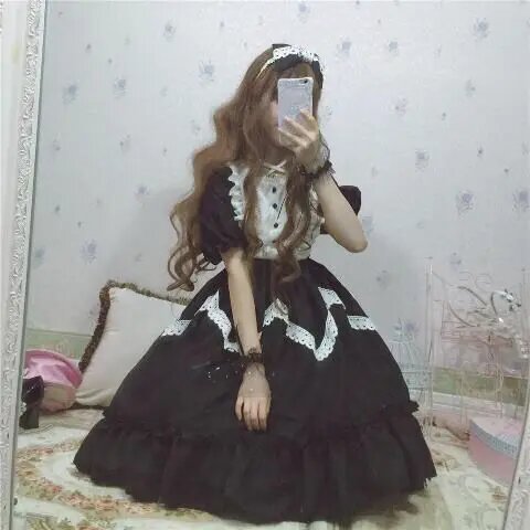 Черное платье Лолита из полиэстера, Black short