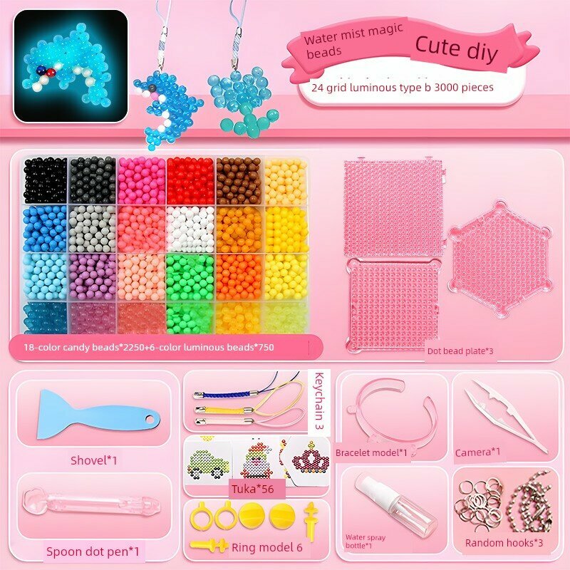 Набор светящихся в темноте пазл-бусин 24-сетка версия Б, 3 000 шт. + бесплатный набор инструментов для детей
