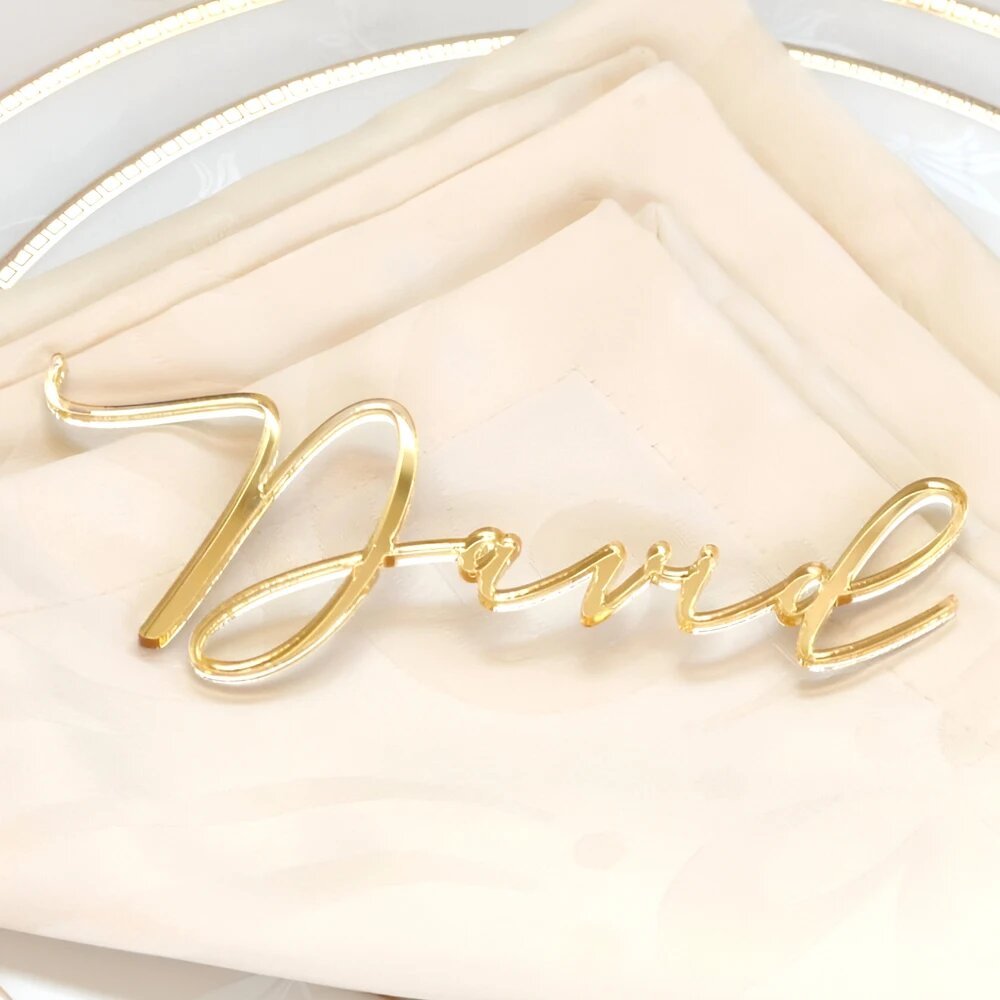 Свадебные карточки с именами из акрила FONT 4, Mirror Gold