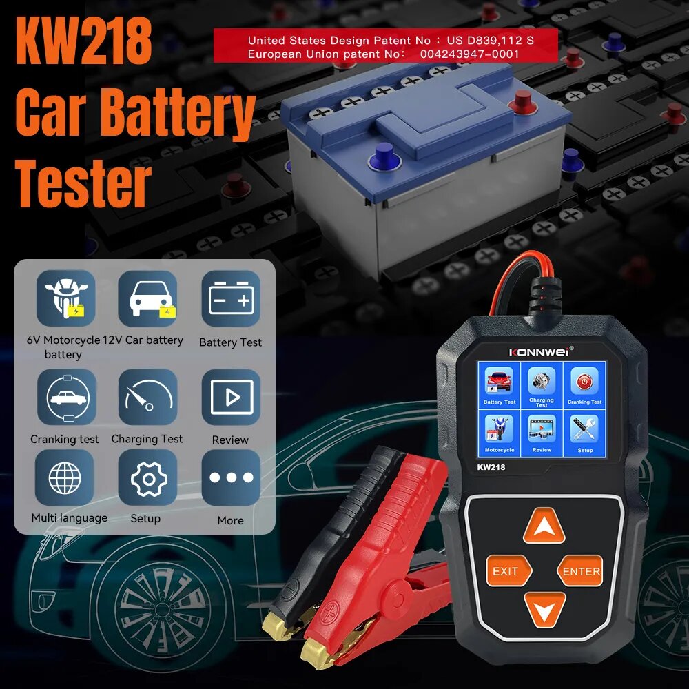 Тестер Konnwei KW 218 автомобильных аккумуляторных батарей для АКБ 6 В/12V авто и мототехники