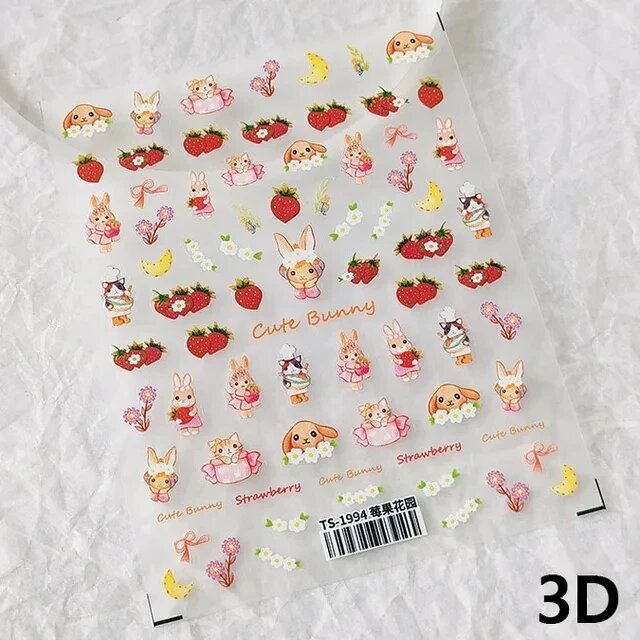 Наклейки для ногтей Cute Bunny, фрукты, 3D, MP3770TS1994
