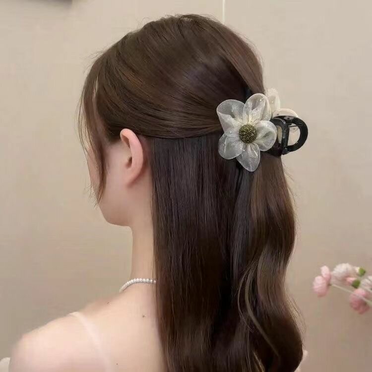 Новая высококачественная заколка для волос с сетчатыми стразами в виде цветка 8cm. высокого хвоста, пучка, элегантная и универсальная.
