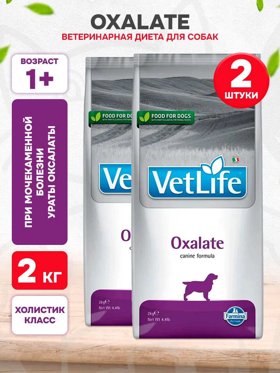 Корм сухой Farmina Vet Life Canin Oxalate для взрослых собак при мочекаменной болезни ураты, оксалаты, 2 кг 2 шт