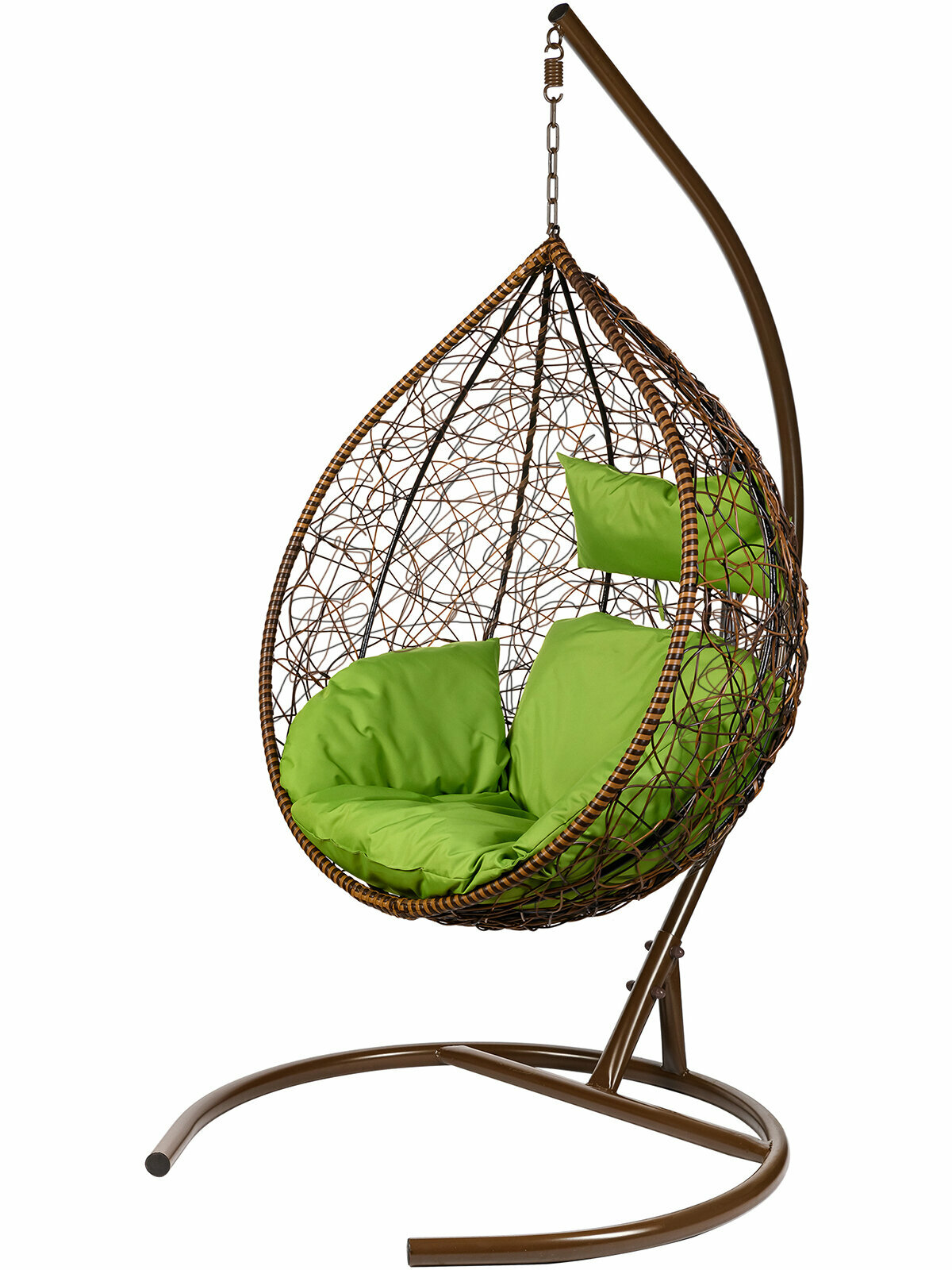 Кресло подвесное Bigarden "Tropica", коричневое, со стойкой, зелёная подушка (чехол в подарок)
