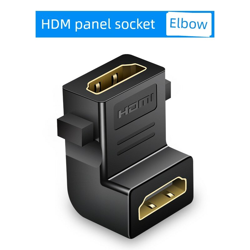 Коннектор HDMI женский-женский 90 градусов с крепежными ушками для настенной установки, длина до 0.5 м