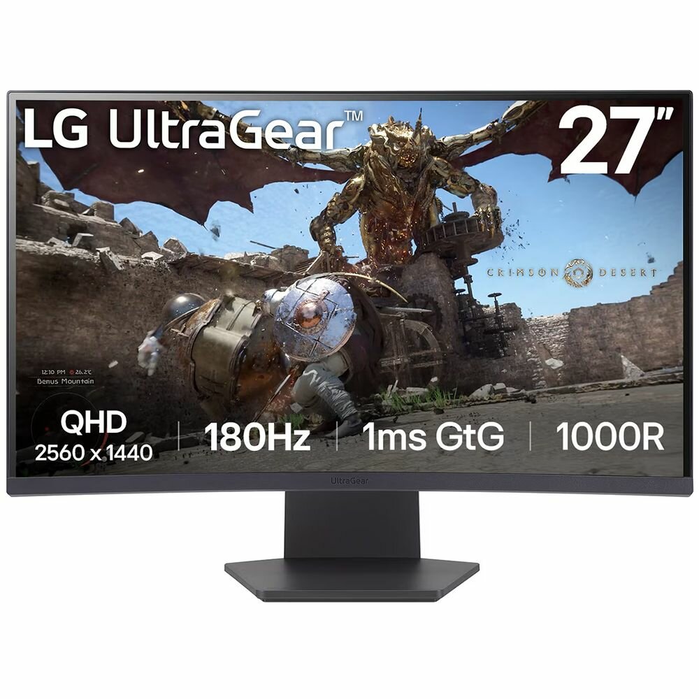 Монитор 27" LG 27GS60QC-B Curved VA, 2560x1440, 180Hz, 1ms, 300сd/m, 3000:1, HDR10 | 2xHDMI(2.0), DP(1.4) | HAS, Swivel, ExPSU, Vesa 100, Black