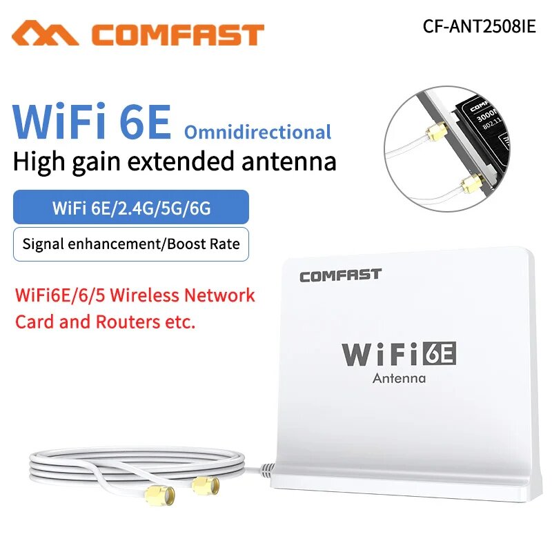 COMFAST WiFi6E SMA Женская антенна TriBand 2,4G/5,8G/6G Разъем RP-SMA Магнитное основание Удлинительная антенна с высоким коэффициентом усиления Карта AX210 200