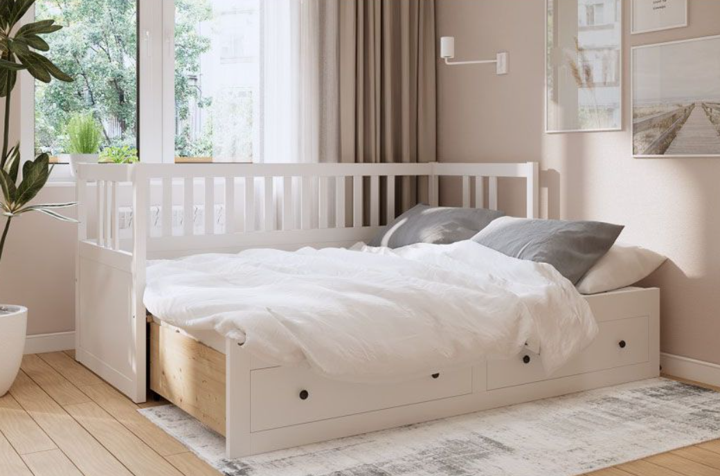 Кровать-кушетка с ящиками белая HEMNES Кымор 800x2000/1600x2000