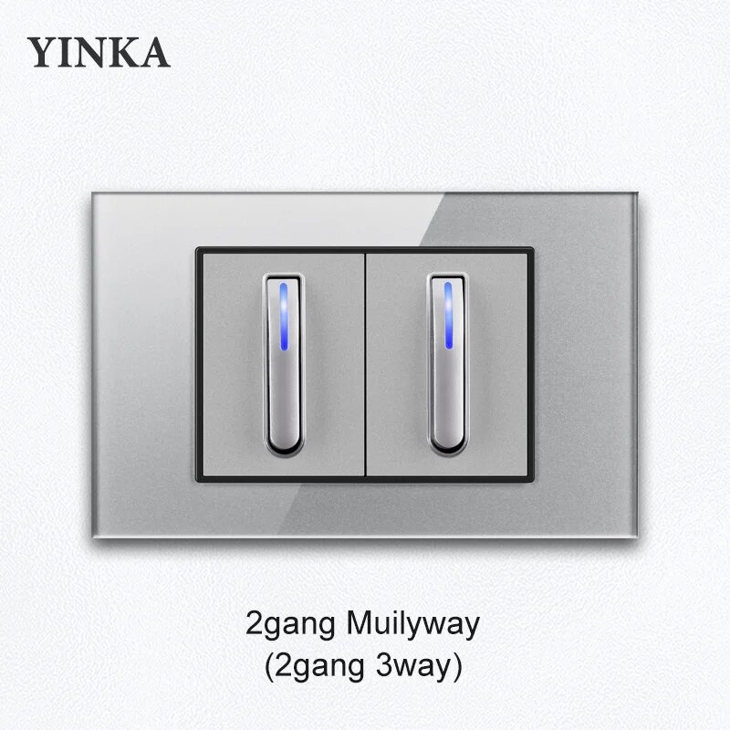 YINKA закаленное стекло настенный переключатель для фортепиано 1gang Muilyway/2-канальный Muilyway, перекрестный переключатель, промежуточный переключатель, выключатель света 118x75