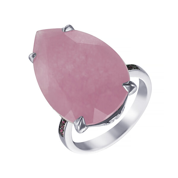 Кольцо, серебро, 925 проба, халцедон, фианит