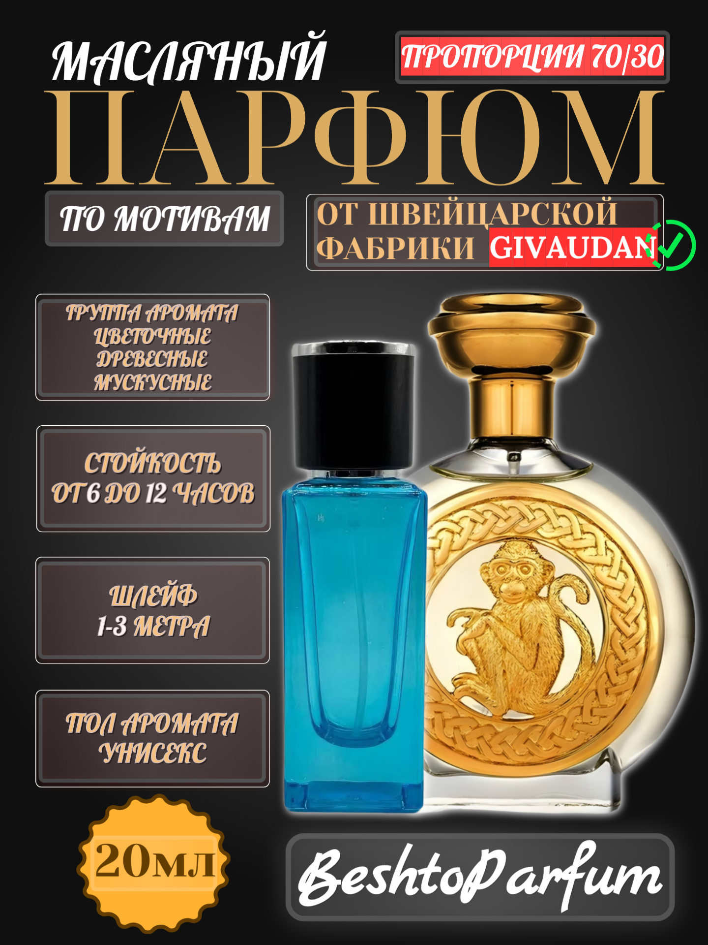Масляные духи по мотивам Boadicea the Victorious Hanuman — стойкий цветочный древесно-мускусный унисекс аромат / 20мл