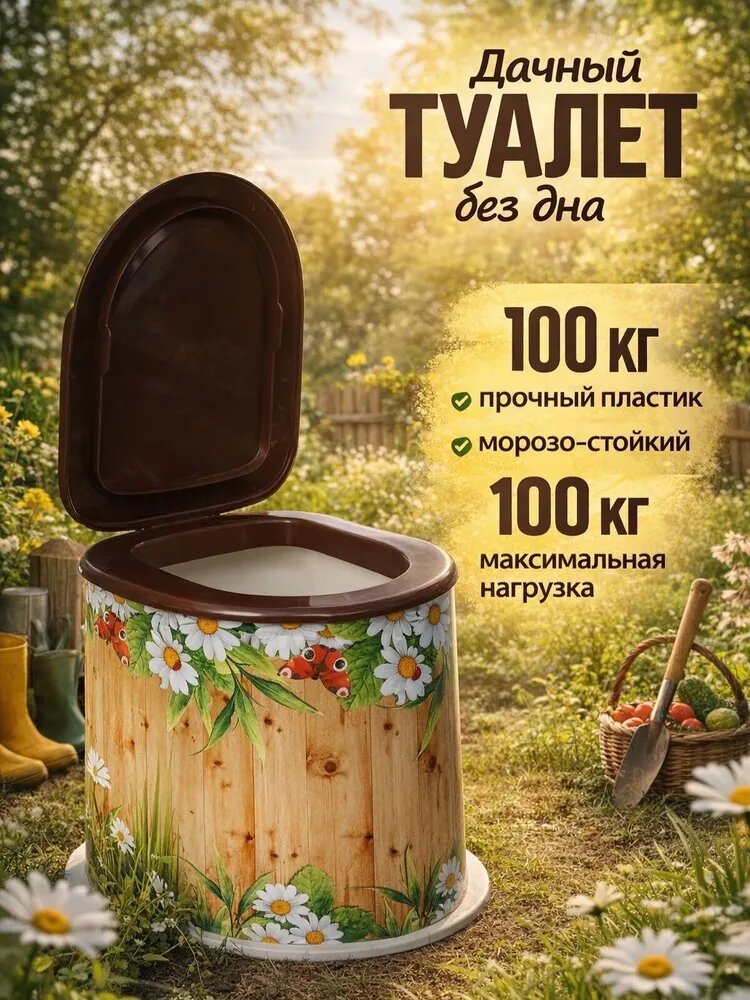 Туалет дачный пластиковый, высота 36 см, без ДНА, с креплениями