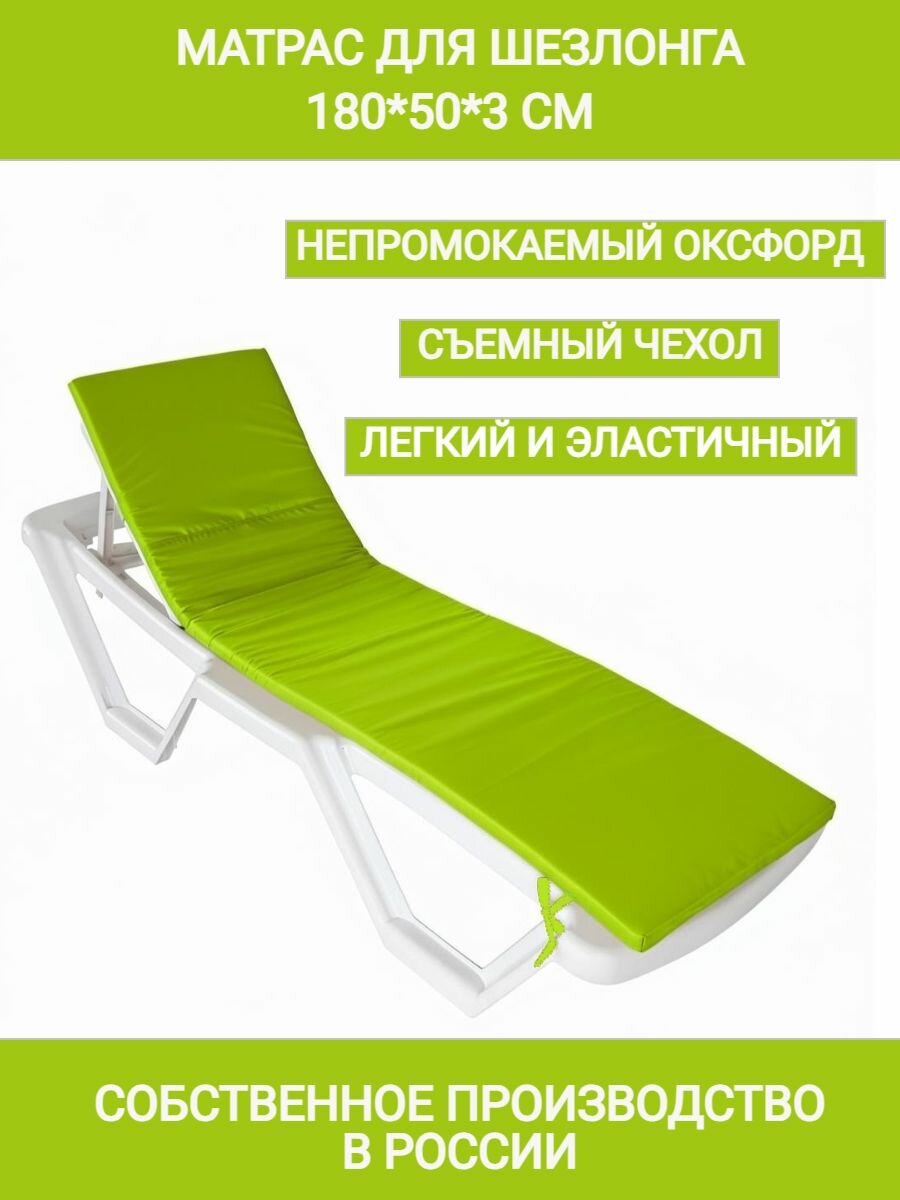 Матрас для шезлонга, лежака и садовой мебели 180х50х3 см зеленый, коврик для пляжа, Оксфорд непромокаемый, Чудо Кресло