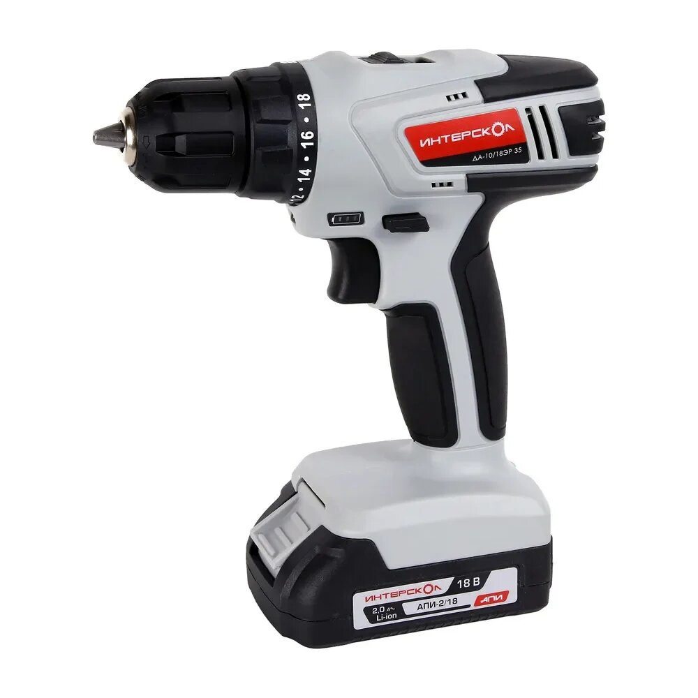Аккумуляторная дрель-шуруп Интерскол ДА-10/18ЭР 35 Li-ion, экокейс, 1 аккумулятор, 2,0Ач, ЗУ 518.2.1.20