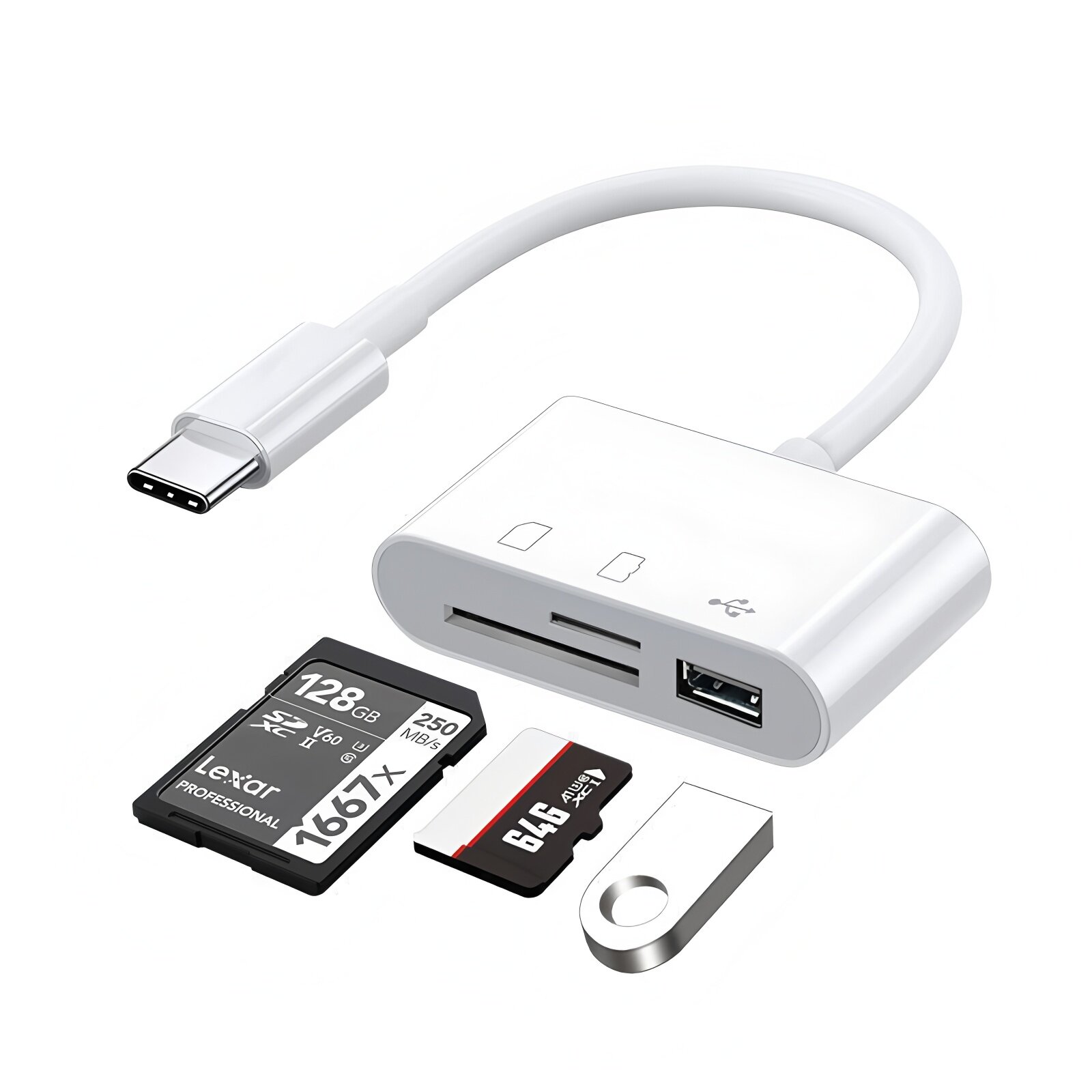 Картридер 4 в 1 универсальный USB Type C Micro USB, устройство для чтения SD-карт памяти, U-диск, OTG адаптер