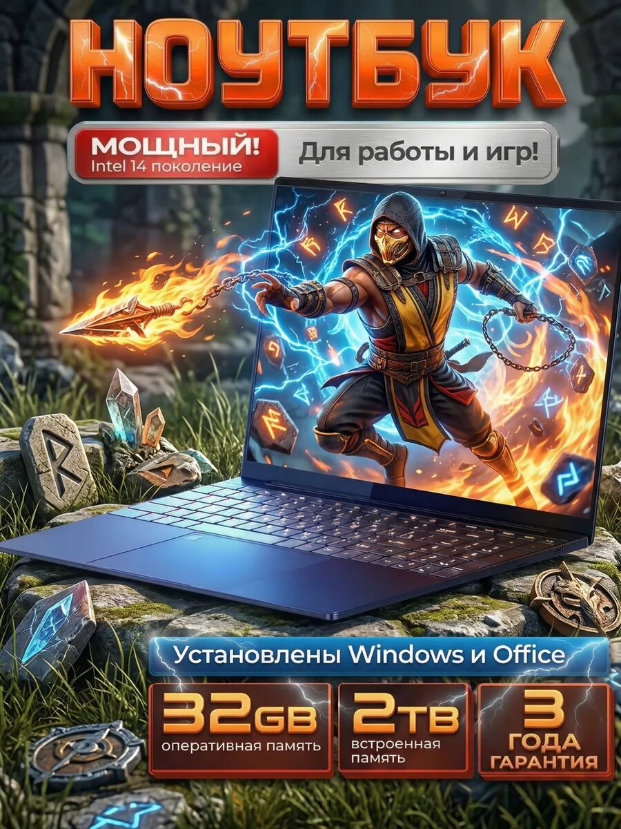 Ноутбук Intel Core i7-14700HX, 32GB RAM, 2048GB SSD, 2026 + Windows, Office