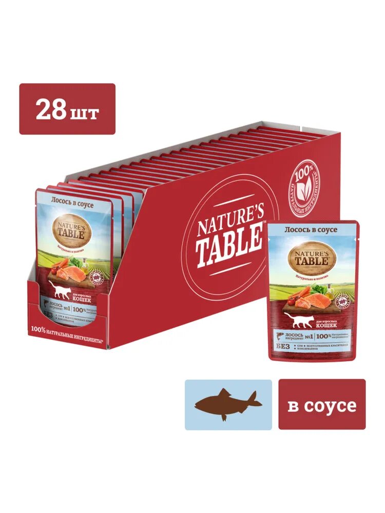 Влажный корм для кошек Nature’s Table лосось в соусе 28 шт по 85 г