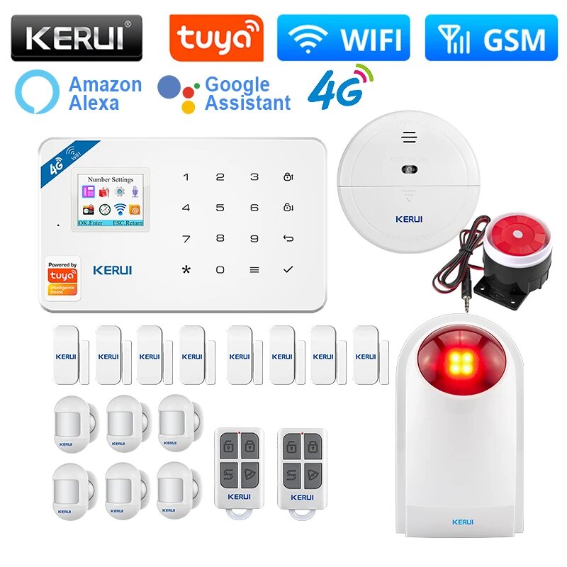 Система умной охранной сигнализации для дома KERUI W184 WiFi 4G GSM беспроводная с приложением управления Tuya, цветной экран диагональю 1,7 дюйма, голосовое оповещение, хост-KIT 8