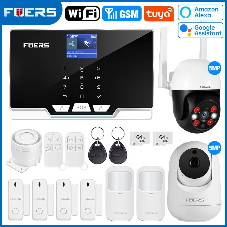 Система охранной сигнализации FUERS Tuya Smart WIFI GSM беспроводная система охранной сигнализации для дома сигнализация от вторжений контроль сирена датчик движения PIR дымовая сигнализация-G20 набор GSM-сигнализации 12